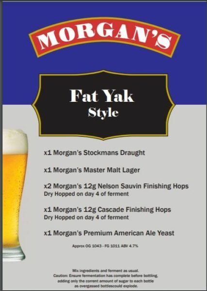 Morgans Recipe Kit - Fat Yak Pale Ale - Brewers Choice