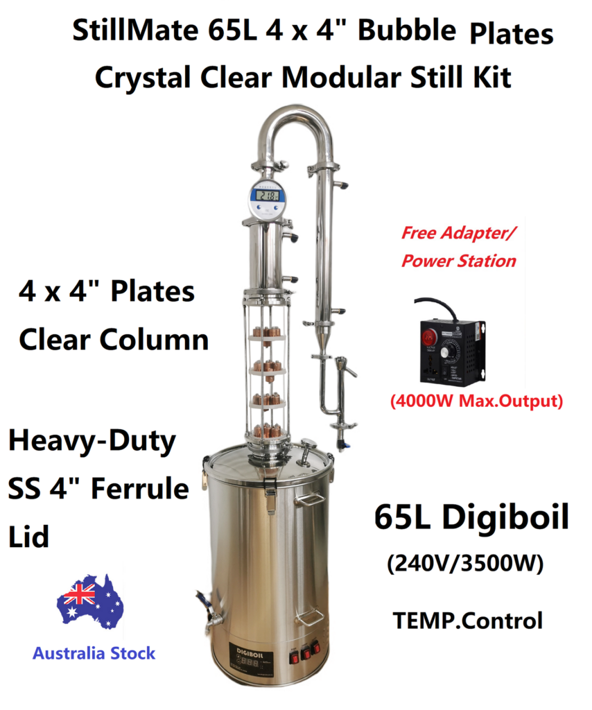 65L Stillmate 4 x 4" Crystal Clear Bubble Plate Still Kit Frew power ...