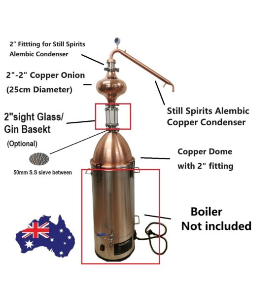 35L Alembic Copper Pot Still V3510 Top parts With Onion & Sight Glass ...